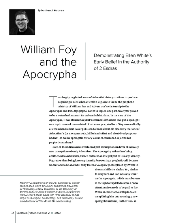 (PDF) William Foy and the Apocrypha: Demonstrating Ellen White’s Early ...