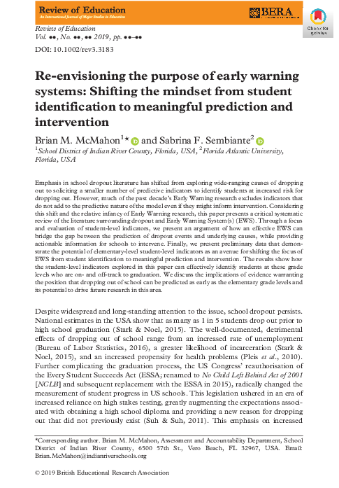 (PDF) Re‐envisioning the purpose of early warning systems: Shifting the ...