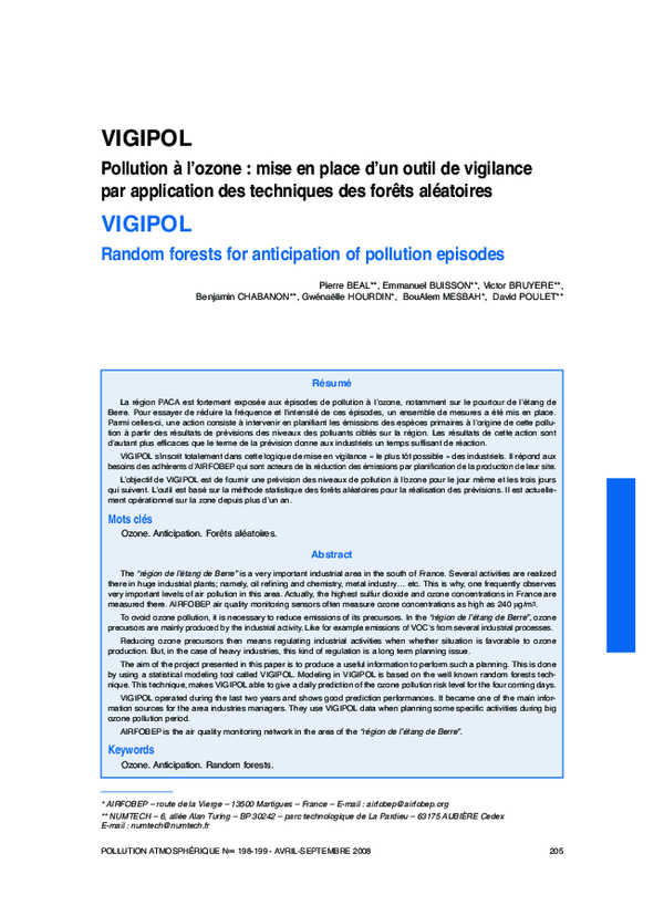 (PDF) VIGIPOL : Pollution à l'ozone : mise en place d'un outil de vigilance par application des ...