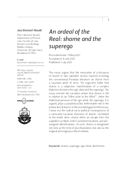 (PDF) An ordeal of the real: shame and the superego