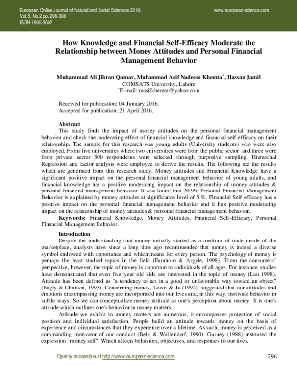 (PDF) How Knowledge and Financial Self-Efficacy Moderate the ...