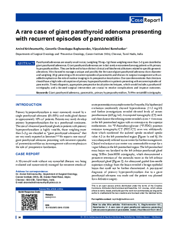 (PDF) A rare case of giant parathyroid adenoma presenting with ...