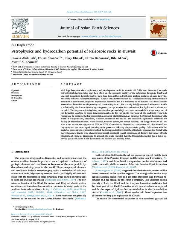 (PDF) Petrophysics and hydrocarbon potential of Paleozoic rocks in Kuwait