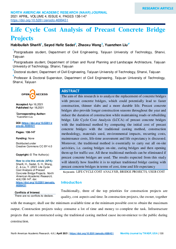 (PDF) Life Cycle Cost Analysis of Precast Concrete Bridge Projects