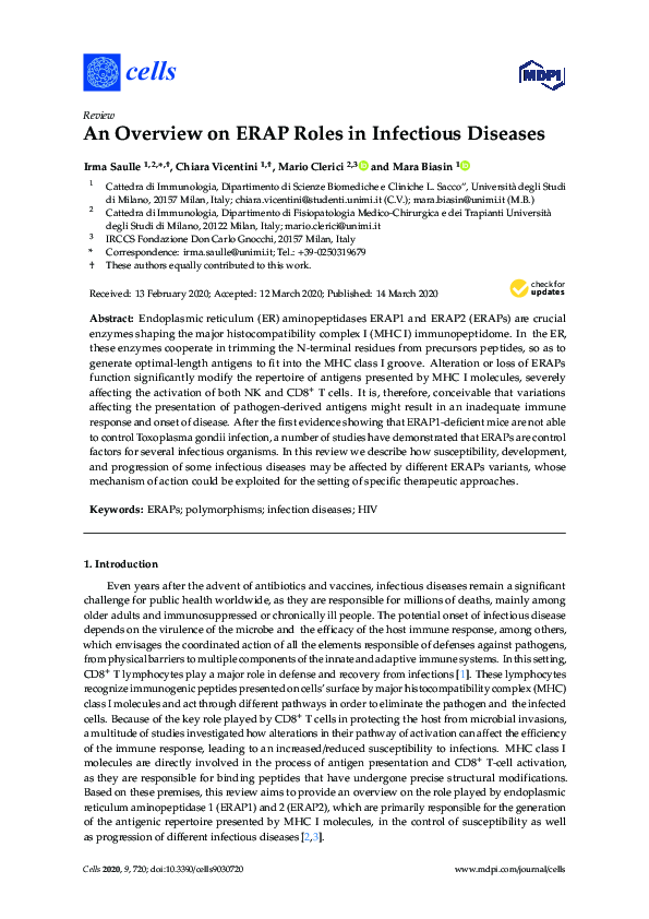 (PDF) An Overview on ERAP Roles in Infectious Diseases