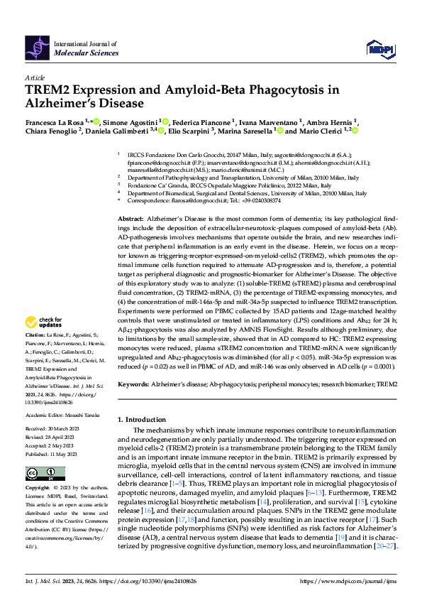 (PDF) TREM2 Expression and Amyloid-Beta Phagocytosis in Alzheimer’s Disease