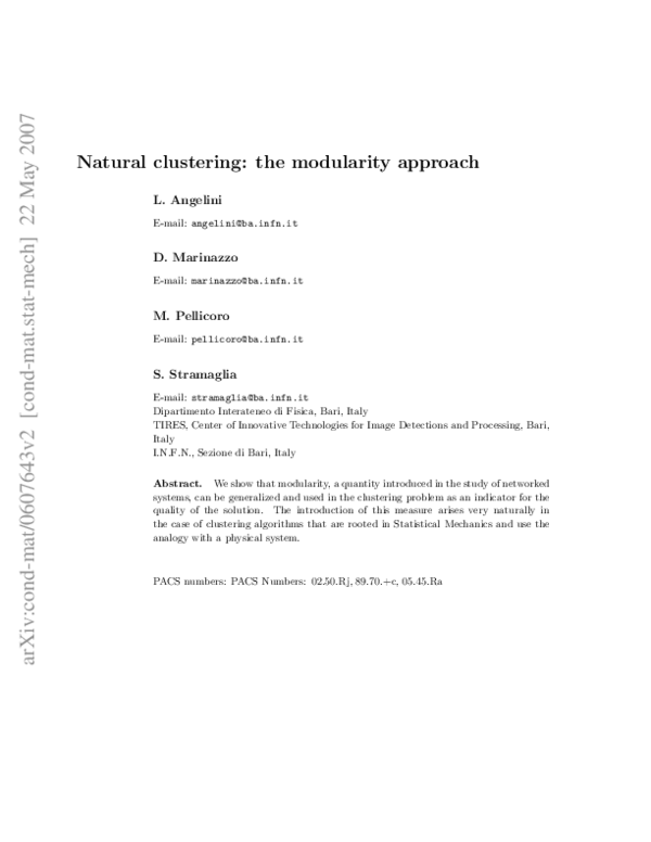 (PDF) Natural clustering: the modularity approach
