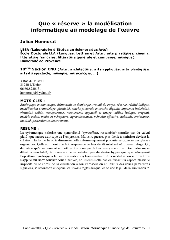 (PDF) Que « réserve » la modélisation informatique au modelage de l ...