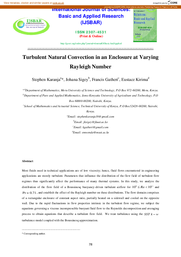 Pdf Turbulent Natural Convection In An Enclosure At Varying Rayleigh