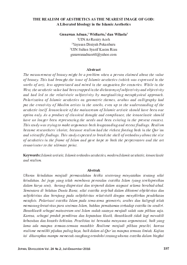 (PDF) THE REALISM OF AESTHETICS AS THE NEAREST IMAGE OF GOD: A ...