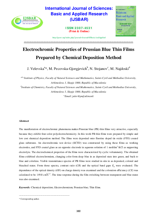 (PDF) Electrochromic Properties of Prussian Blue Thin Films Prepared by ...