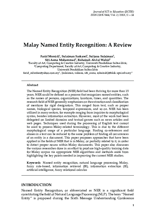 (PDF) Malay Named Entity Recognition: A Review | Farid Morsidi - Academia.edu
