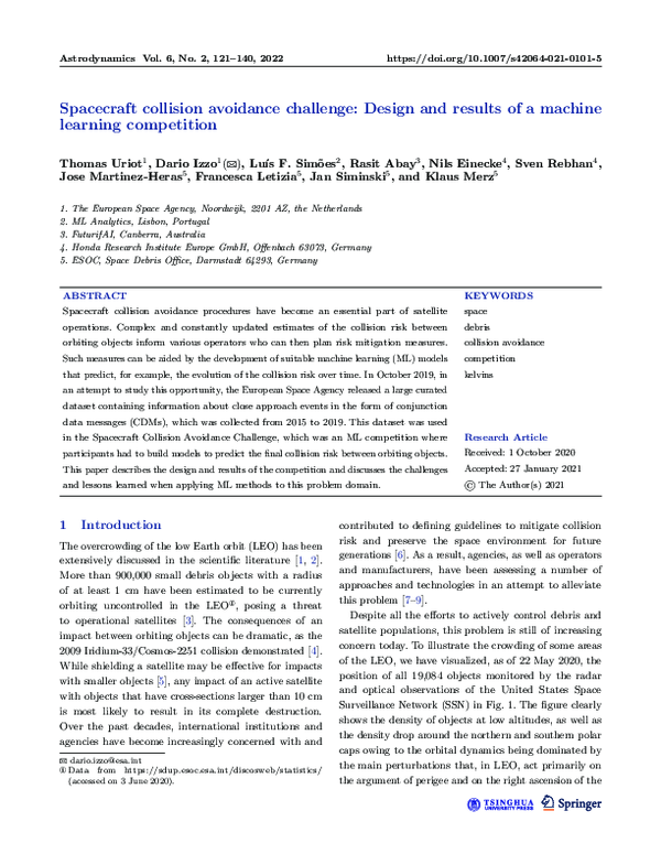 (PDF) Spacecraft collision avoidance challenge: Design and results of a machine learning competition