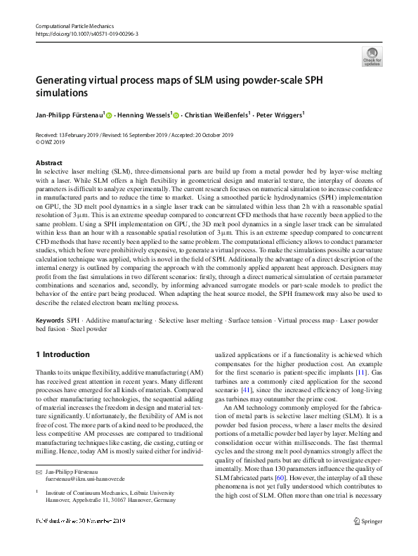 (PDF) Generating virtual process maps of SLM using powder-scale SPH simulations