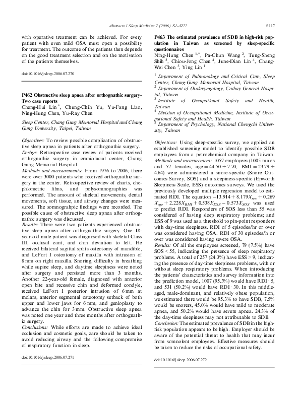 (PDF) P463 The estimated prevalence of SDB in high-risk population in Taiwan as screened by ...
