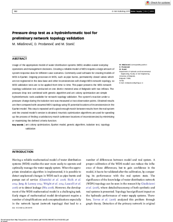 (PDF) Pressure drop test as a hydroinformatic tool for preliminary ...