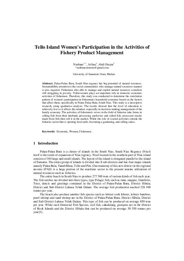 (PDF) Tello Island Women's Participation in the Activities of Fishery ...