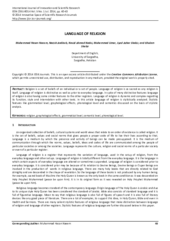(PDF) Language of Religion