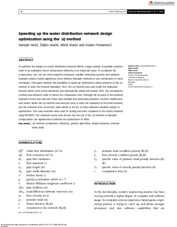 (PDF) Speeding up the water distribution network design optimization using the ΔQ method