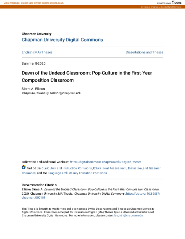 (PDF) Dawn of the Undead Classroom: Pop-Culture in the First-Year ...