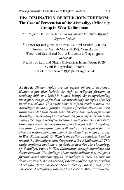 (PDF) Discrimination of Religious Freedom: The Case of Persecution of ...