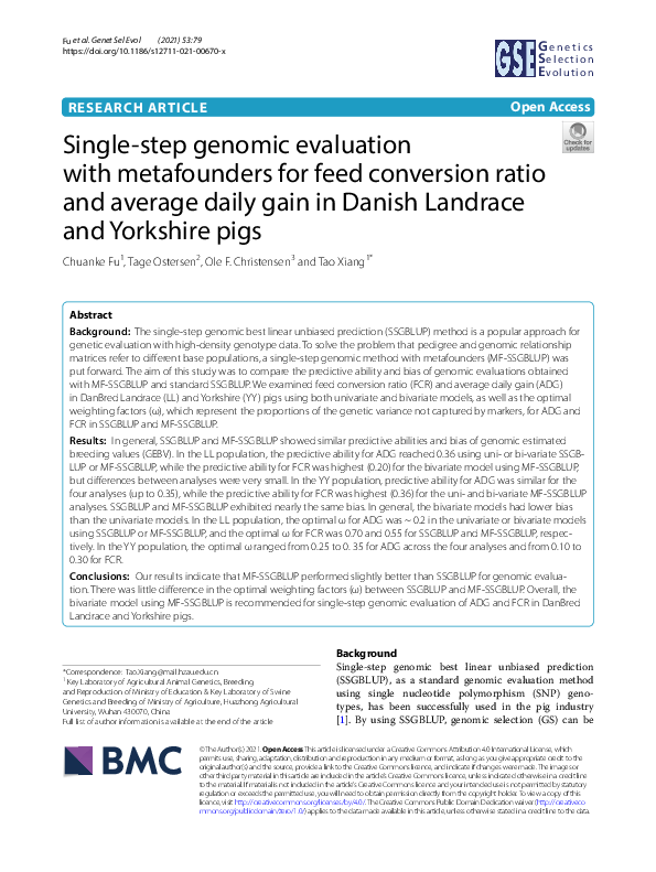 (PDF) Single-step genomic evaluation with metafounders for feed conversion ratio and average ...