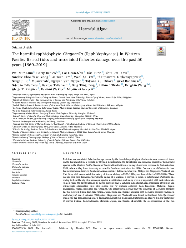 (PDF) The harmful raphidophyte Chattonella (Raphidophyceae) in Western ...