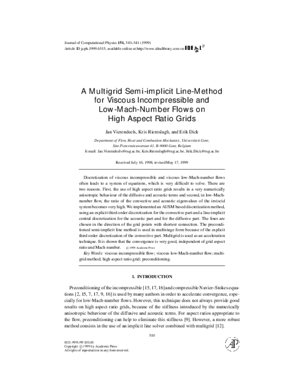 Pdf A Multigrid Semi Implicit Line Method For Viscous Incompressible And Low Mach Number