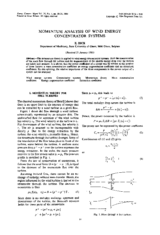 (PDF) Momentum analysis of wind energy concentrator systems