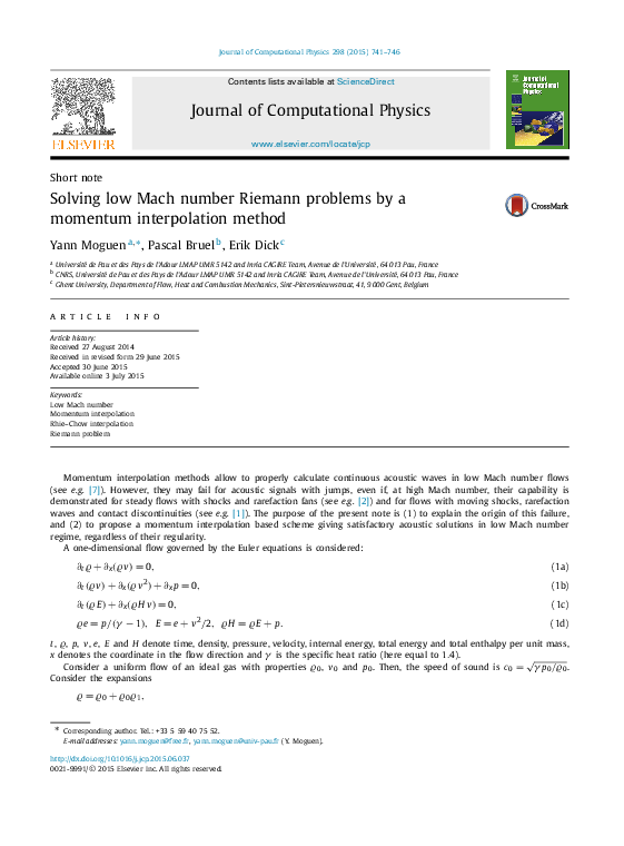 Pdf Solving Low Mach Number Riemann Problems By A Momentum Interpolation Method