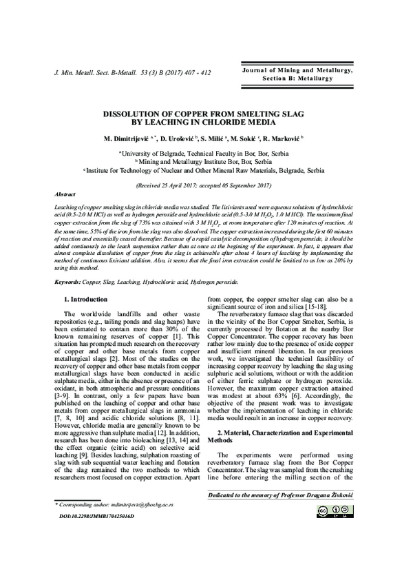 (PDF) Dissolution of copper from smelting slag by leaching in chloride ...