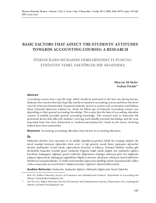 (PDF) Basic Factors That Affect the Students Attitudes Towards Accounting Courses: A Research