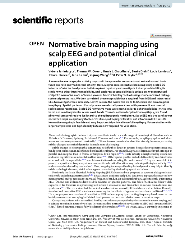 (PDF) Normative brain mapping using scalp EEG and potential clinical ...
