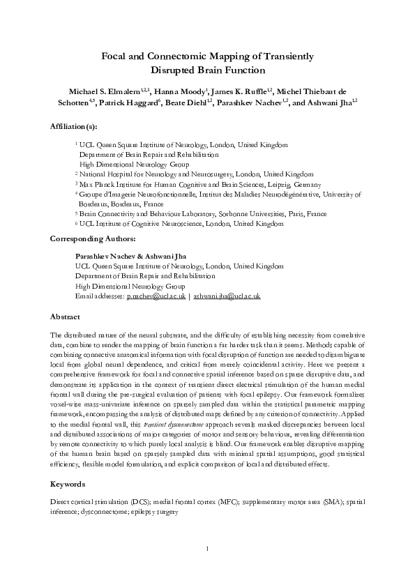 (PDF) Focal and Connectomic Mapping of Transiently Disrupted Brain ...