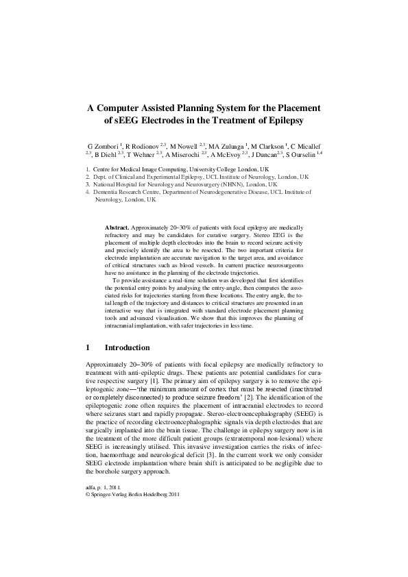 (PDF) A Computer Assisted Planning System for the Placement of sEEG ...