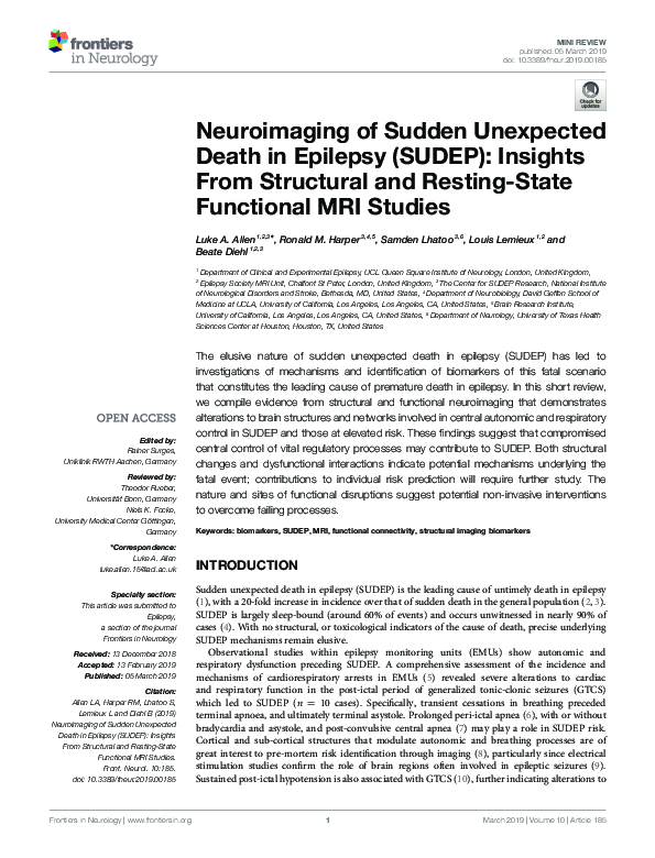 (PDF) Neuroimaging of Sudden Unexpected Death in Epilepsy (SUDEP): Insights From Structural and ...