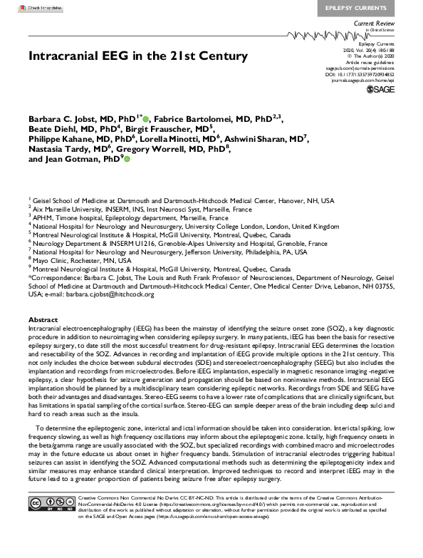 (PDF) Intracranial EEG in the 21st Century