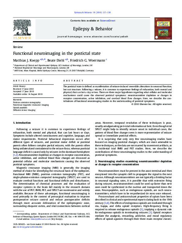 (PDF) Functional neuroimaging in the postictal state