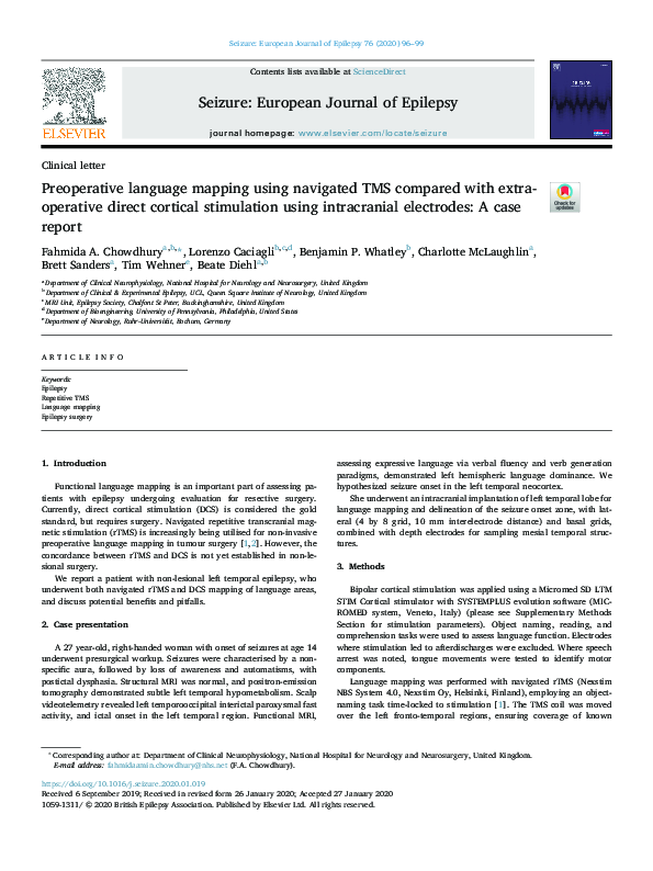 (PDF) Preoperative language mapping using navigated TMS compared with extra-operative direct ...