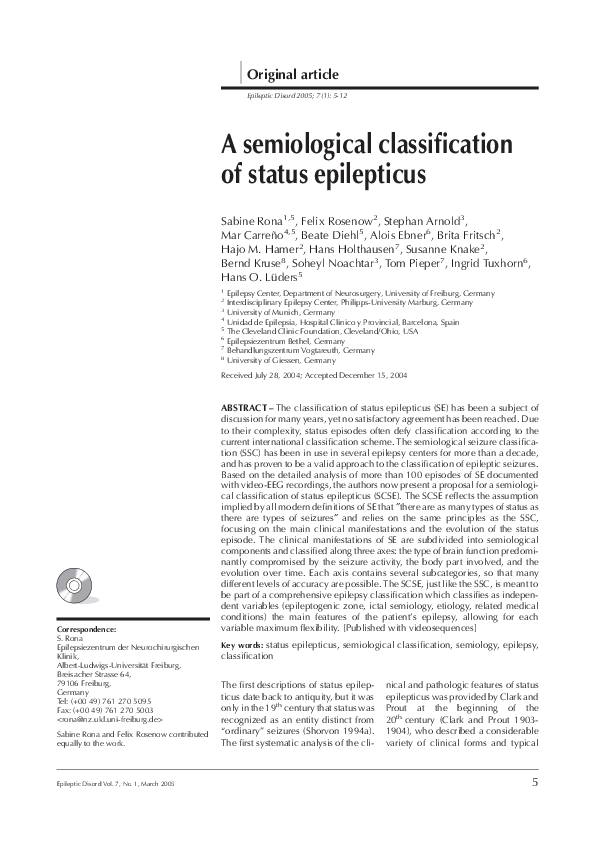 (PDF) A semiological classification of status epilepticus | Beate Diehl ...