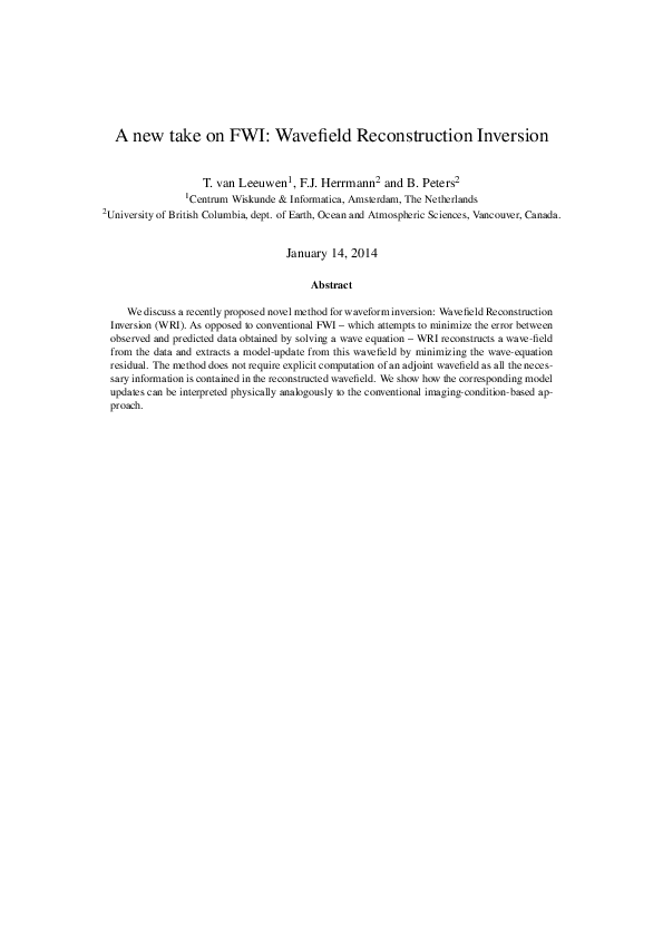 (PDF) A New Take on FWI - Wavefield Reconstruction Inversion | Bas Peters - Academia.edu
