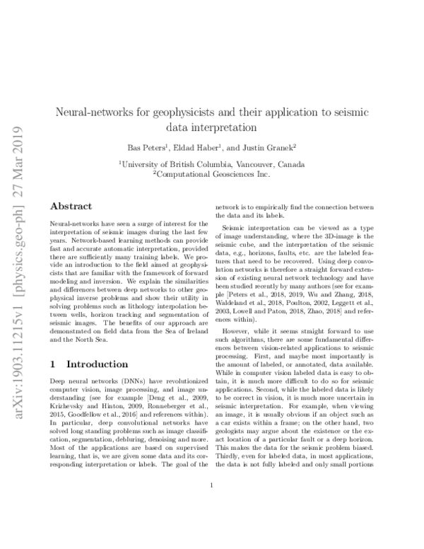 (PDF) Neural networks for geophysicists and their application to seismic data interpretation