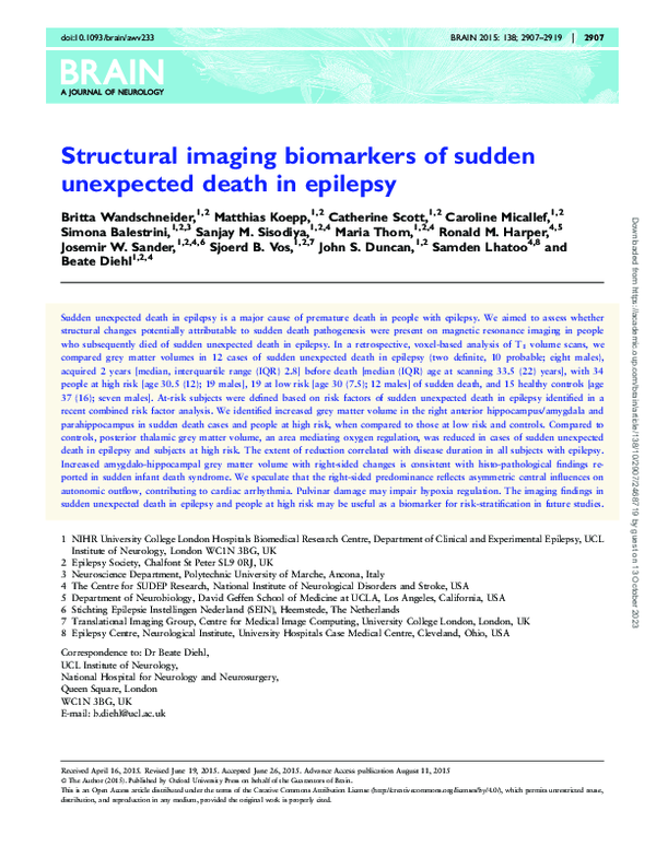 (PDF) Imaging Biomarkers in Sudden Unexpected Death in Epilepsy