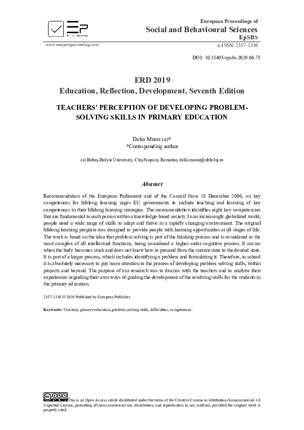 (PDF) Teachers' Perception Of Developing Problem Solving Skills In ...
