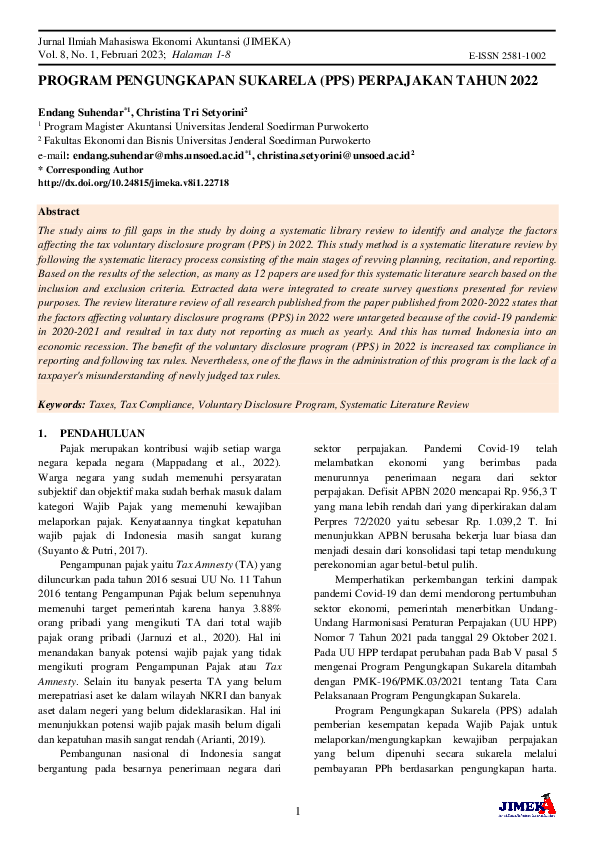 Pdf Program Pengungkapan Sukarela Pps Perpajakan Tahun 2022