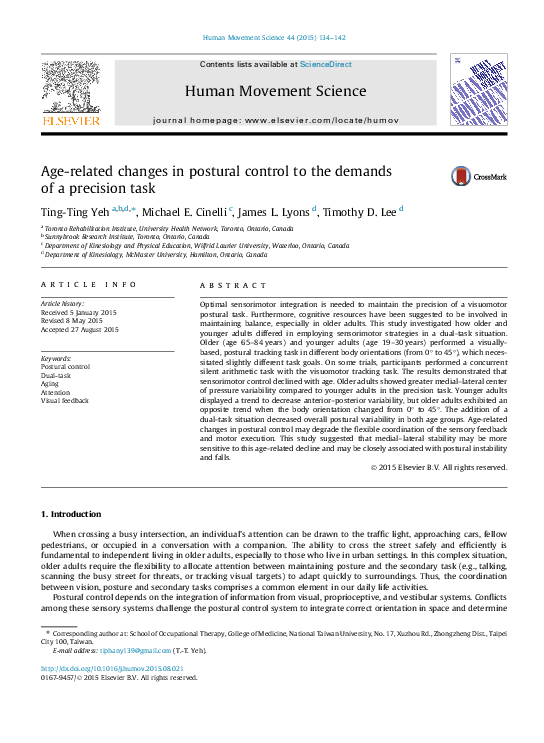 (PDF) Age-related changes in postural control to the demands of a ...