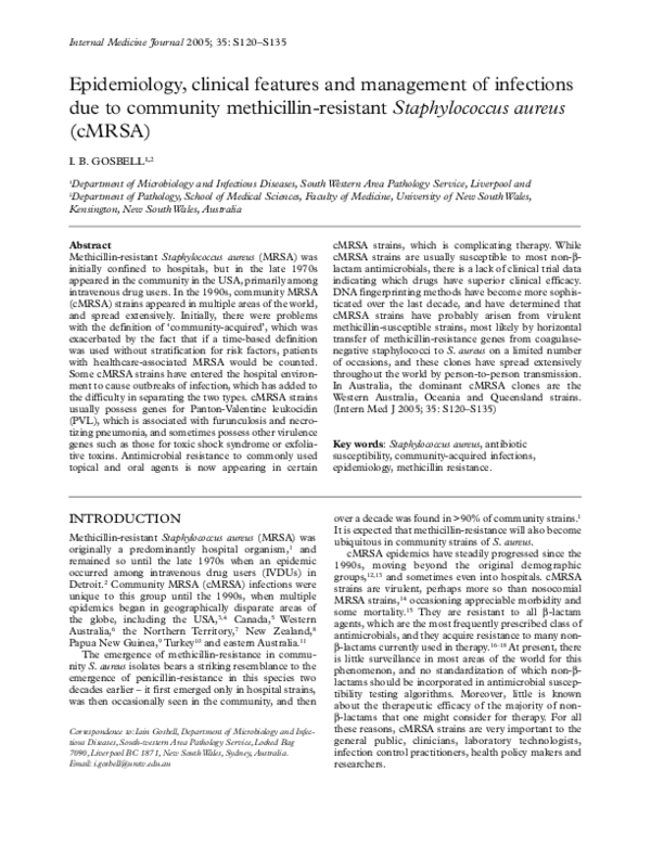 (PDF) Epidemiology, clinical features and management of infections due to community methicillin ...