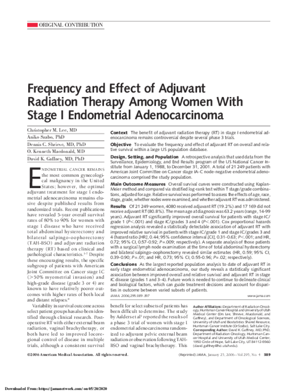 (PDF) Frequency and Effect of Adjuvant Radiation Therapy Among Women ...