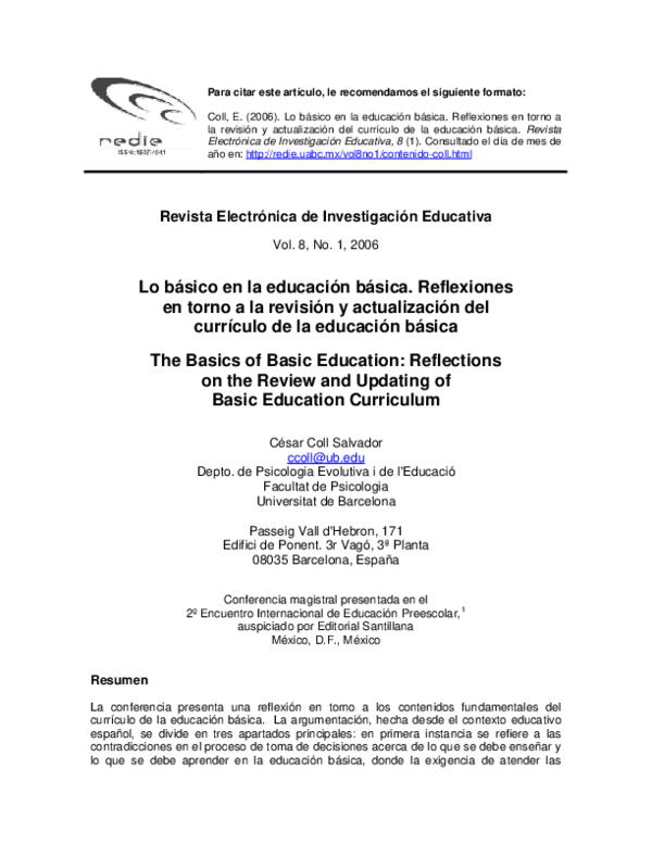 (PDF) The Basics of Basic Education: Reflections on the Review and ...