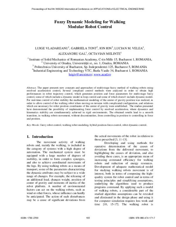 (PDF) Fuzzy dynamic modeling for walking modular robot control ...